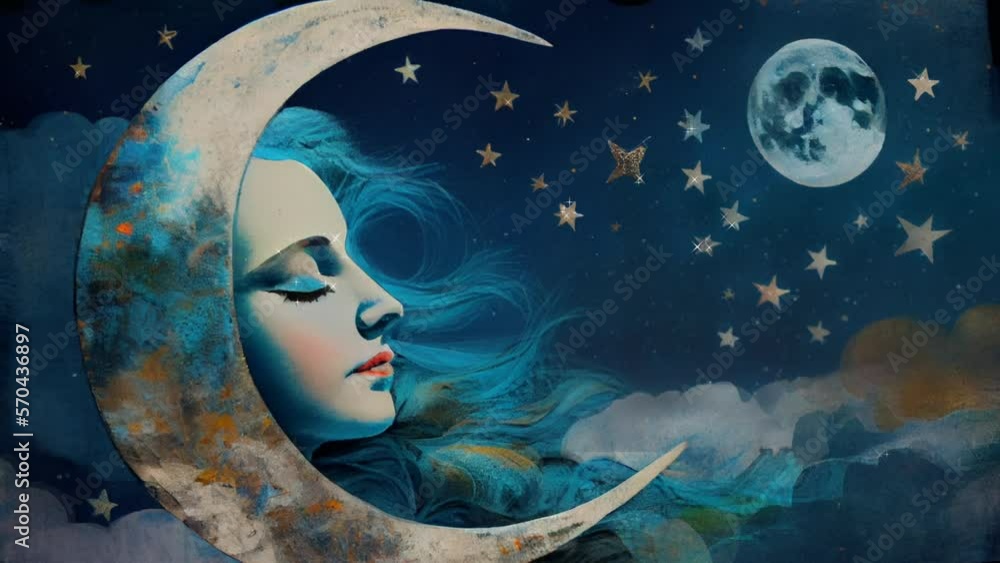 Sleepy Head Moon animation animated illustration features a peaceful ...