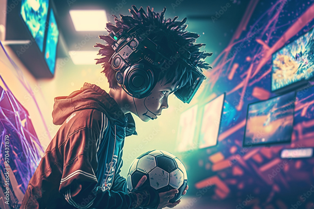 Boy playing soccer anime style genarative AI Stock Illustration | Adobe ...