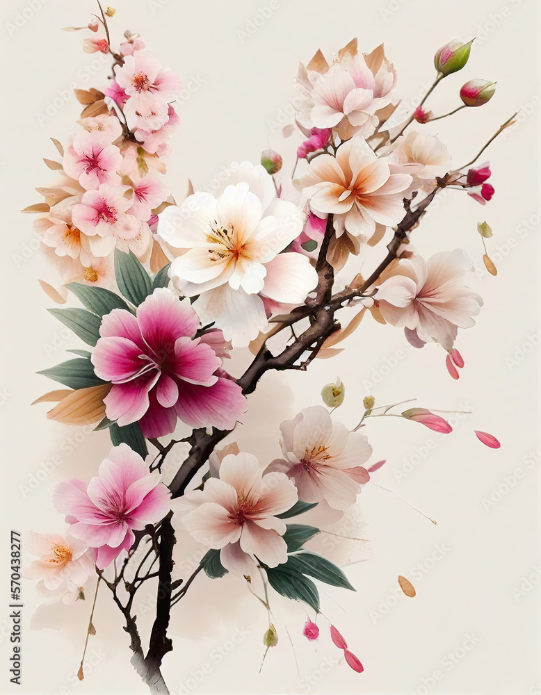 Beautiful Japanese Cherry Blossoms White Flower Illustration For ...