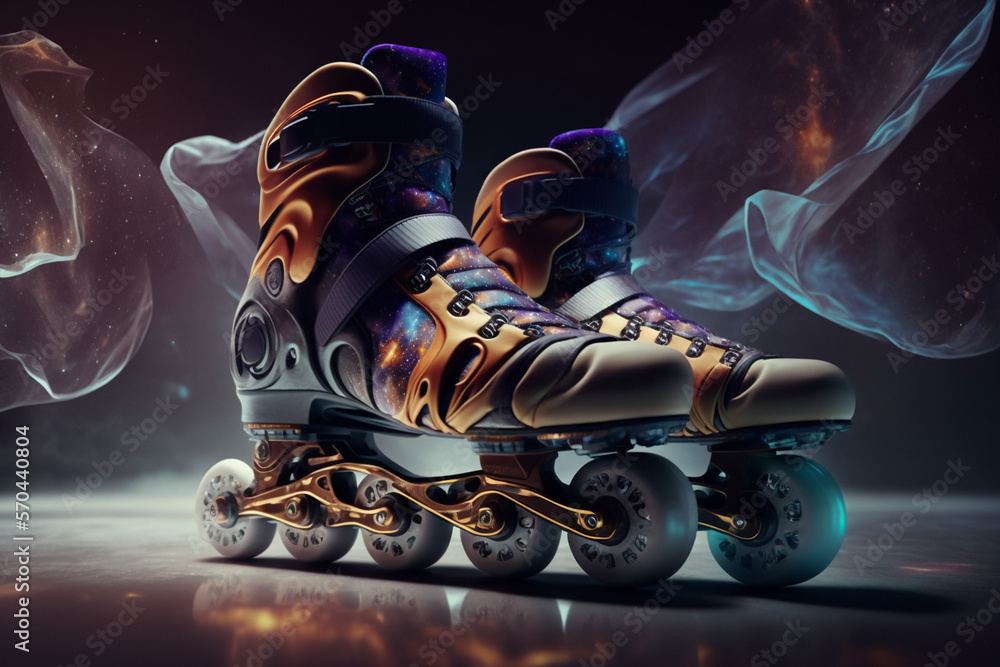 Futuristic rollerblade skates concept design isolated in a galaxy ...