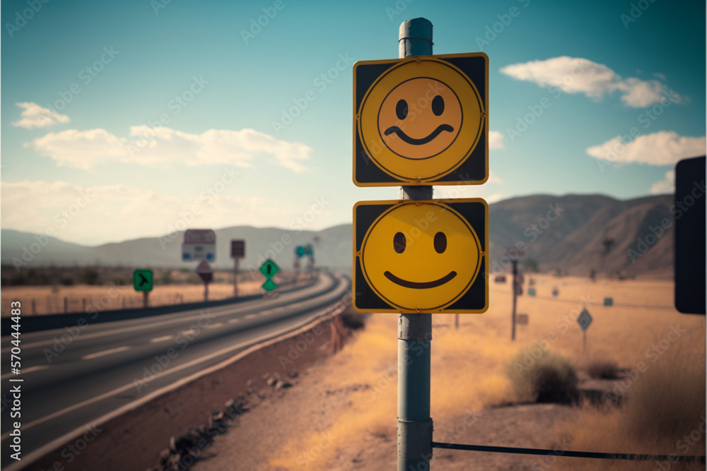 Road sign with smiley face emojis genarative AI Stock Illustration ...
