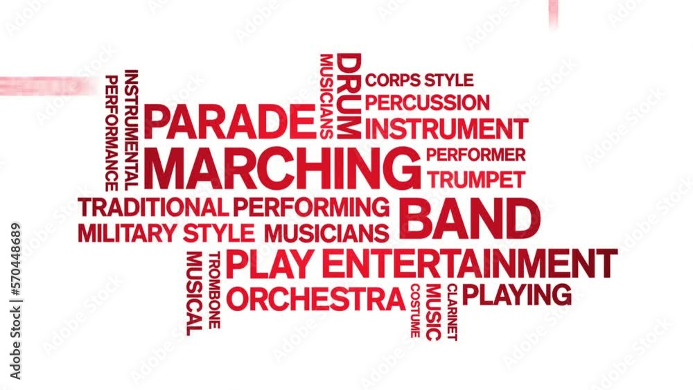 Marching Band animated tag word cloud;text design animation kinetic ...