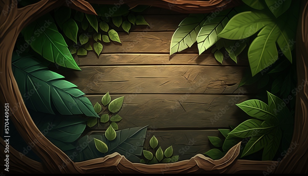 Fantasy Game background Splash screen, wood, and leaves, frame game art ...