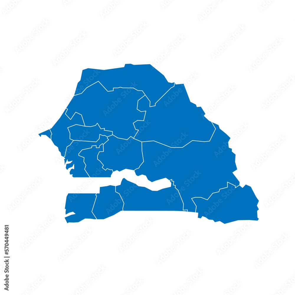 Senegal political map of administrative divisions - regions. Solid blue ...
