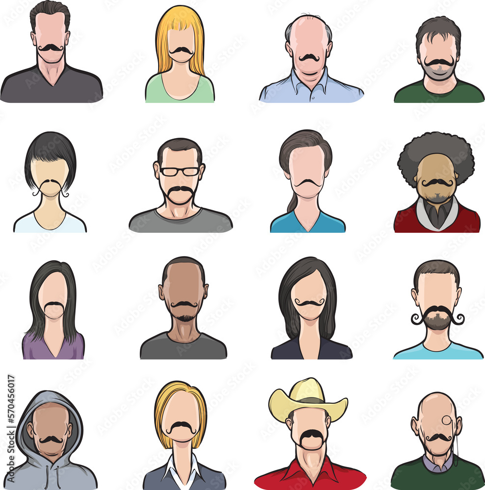 anonymous faces with mustaches collection isolated user profile avatar ...