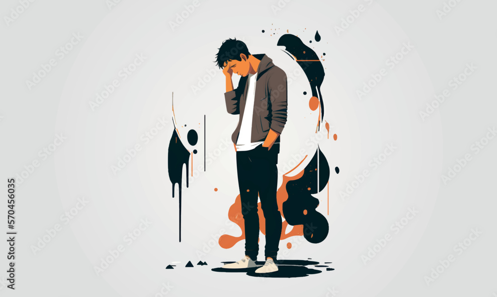 young sad man in depression, vector illustration. Stock Vector | Adobe ...