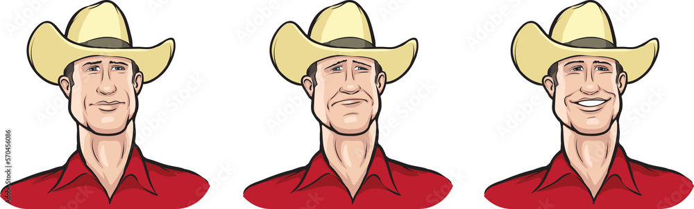 cowboy face three expressions isolated user profile avatar heads - PNG ...