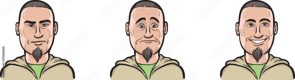 Short Haired Guy Face Three Expressions Isolated User Profile Avatar