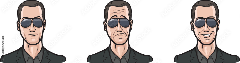 tough man face three expressions isolated user profile avatar heads ...
