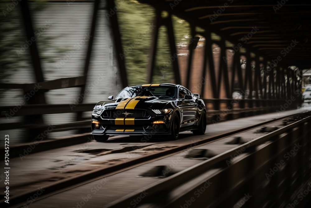 Supercar fast moving on bridge road. Car in motion blur. Sports car at ...