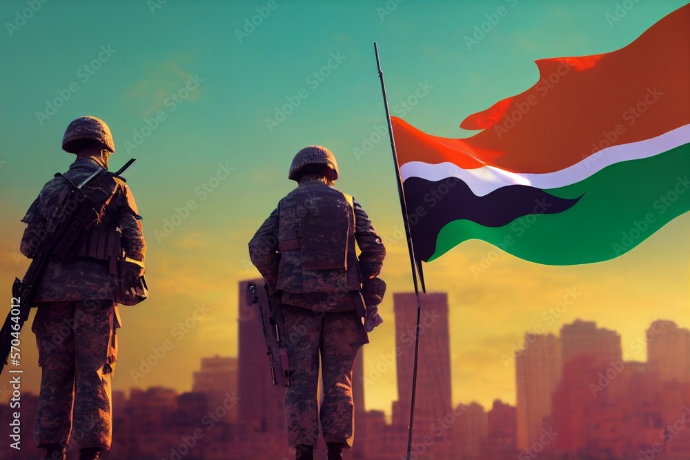 Concept of military conflict. Waving national flag of Philippines. Two ...