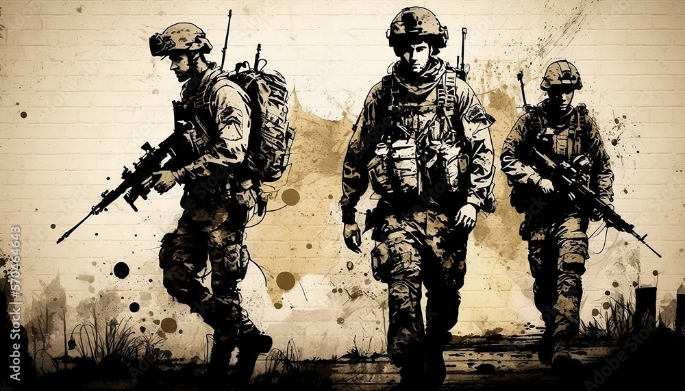 Graffiti on the wall of a warzone of soldiers, concept art, ai ...