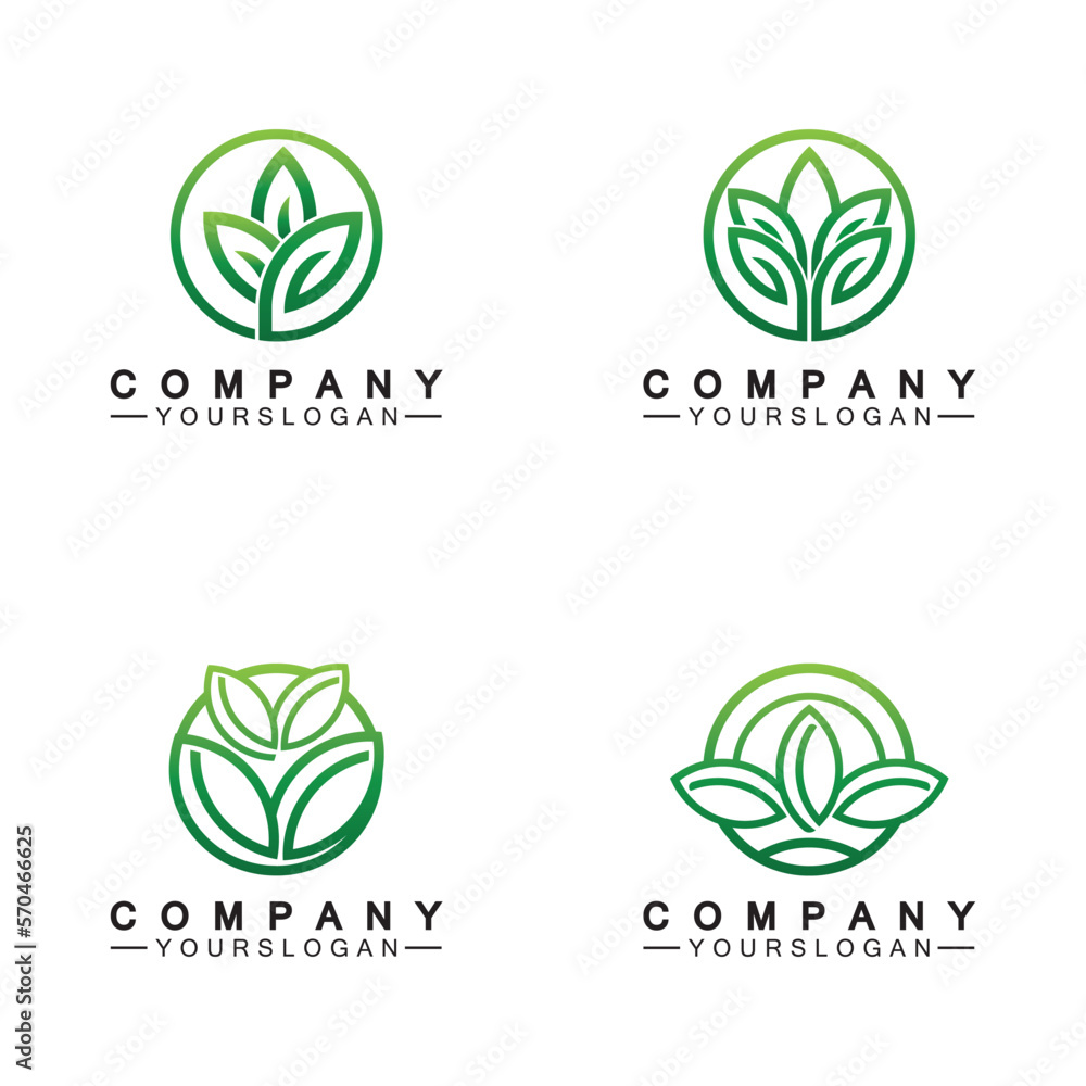 Simple leaf logo inside circle with minimal line art design style Stock ...