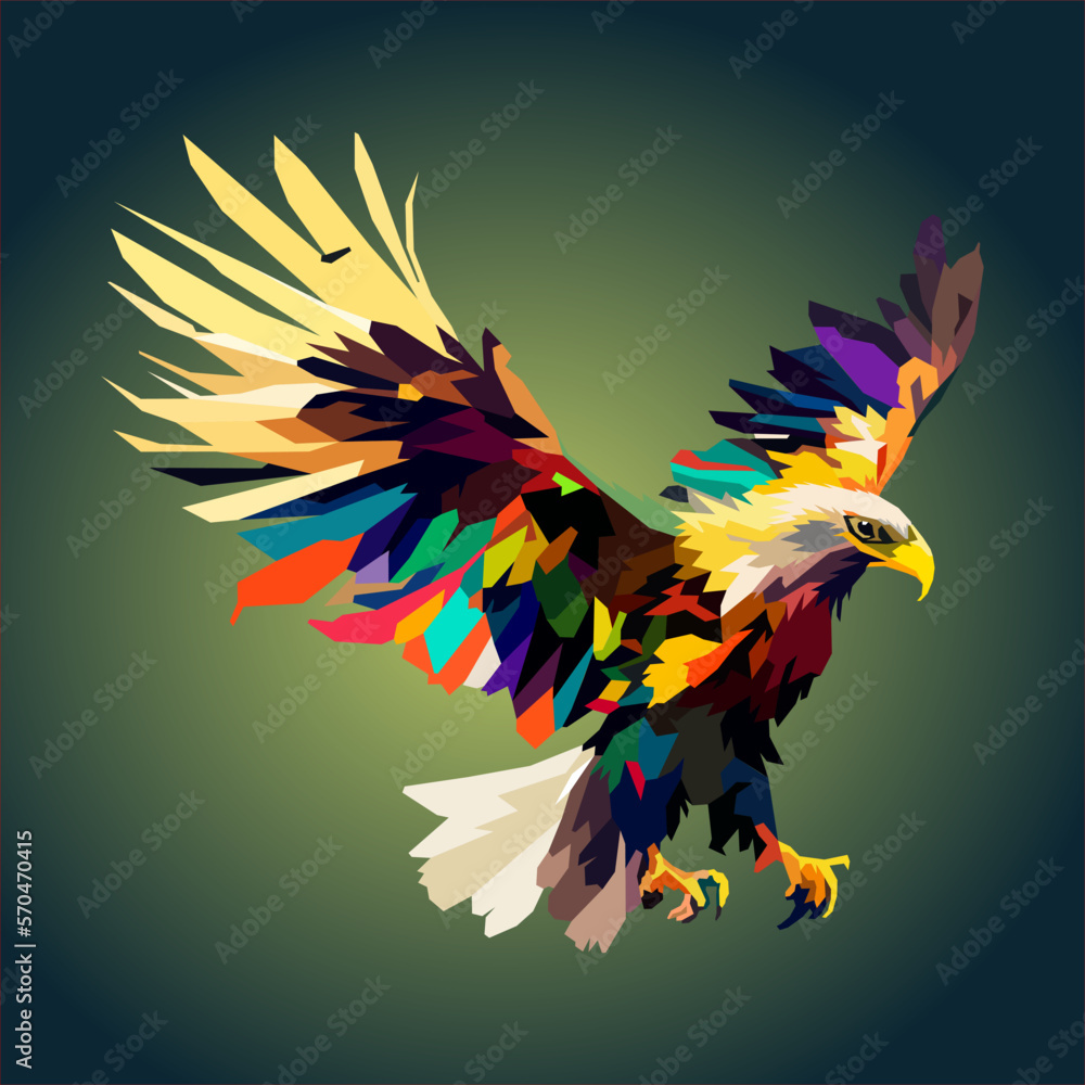 flying eagle with big wings drawn using WPAP art style, pop art, vector illustration. Stock ...