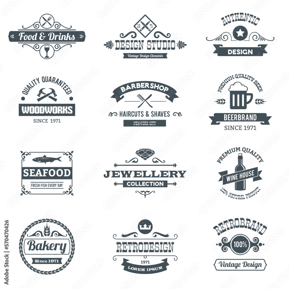 set of diverse logos collection of food and drinks, design studio ...