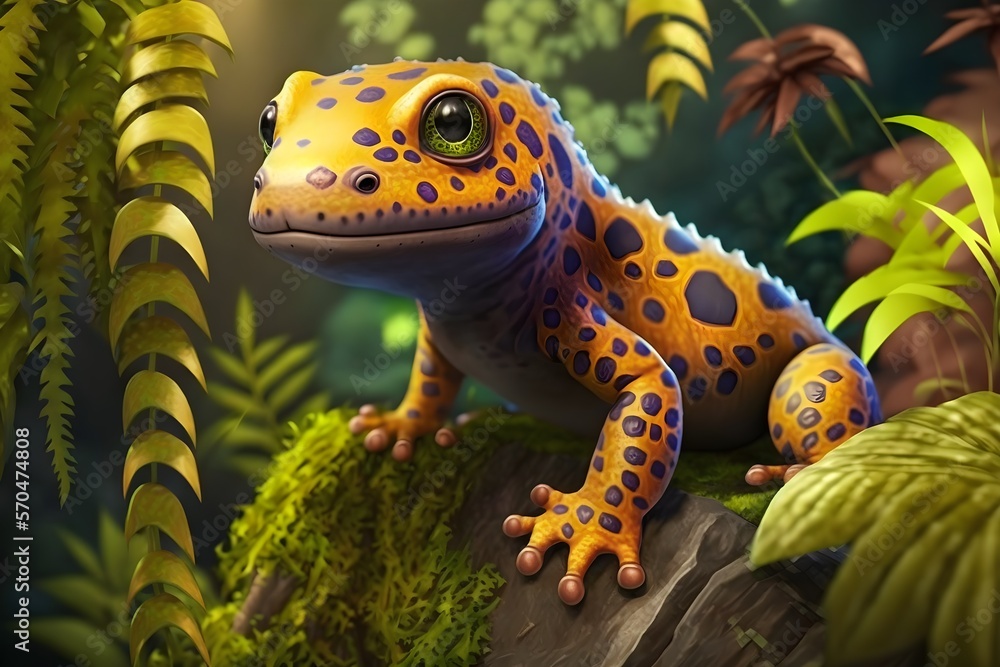 3d rendering of salamander character in jungle made with Generative AI ...