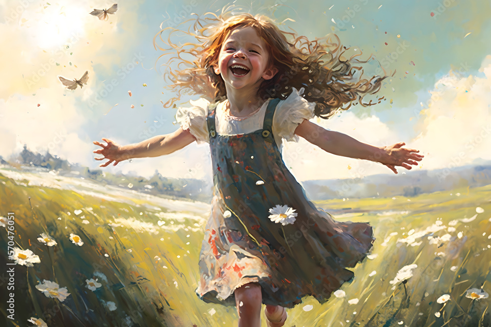 Bliss and beauty, a small girl child, white shirt and dark dress ...