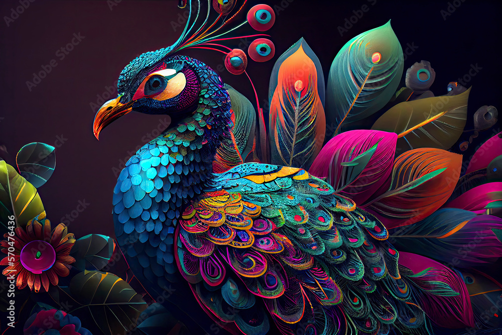 colorful peacock wallpaper. colorful mural background Stock ...