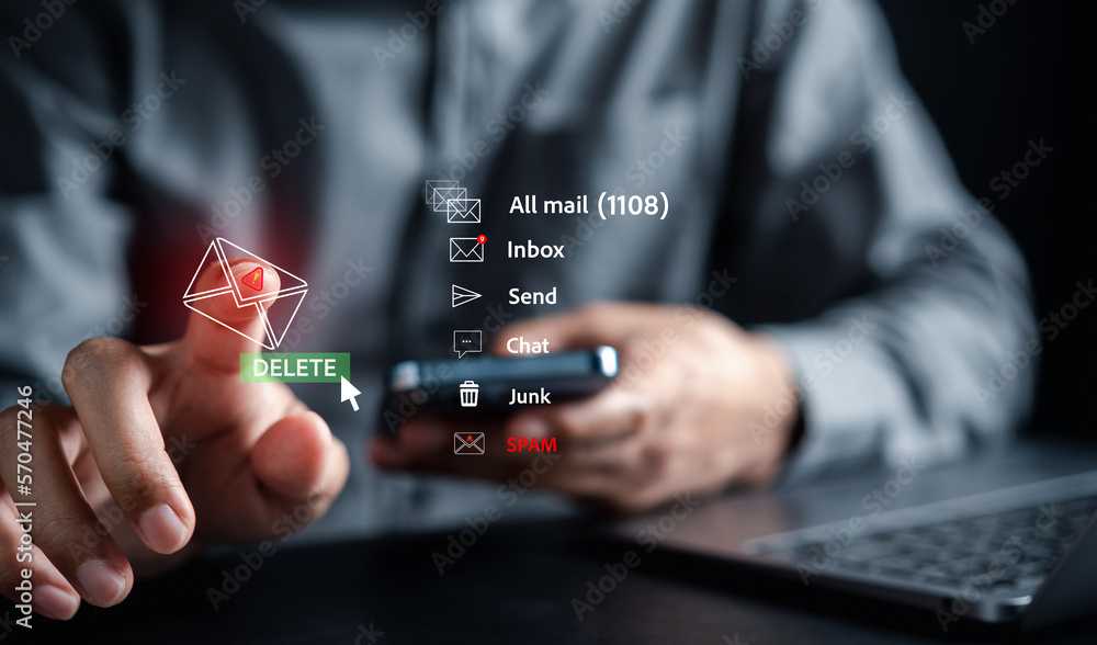 Email spam virus warning caution sign for notification on internet ...