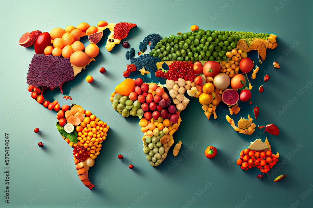World map from different fresh fruits and vegetables Stock Illustration ...