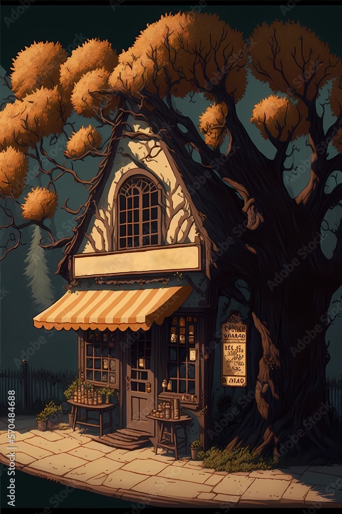 Quaint Storybook Bakery Under a Gnarled Fairytale Tree. [Storybook ...
