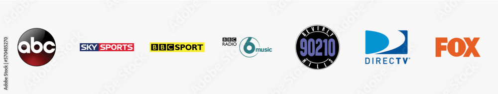 Most popular media and TV channel logos. Vector brand icons. Stock ...