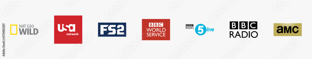Most popular media and TV channel logos. Vector brand icons. Stock ...