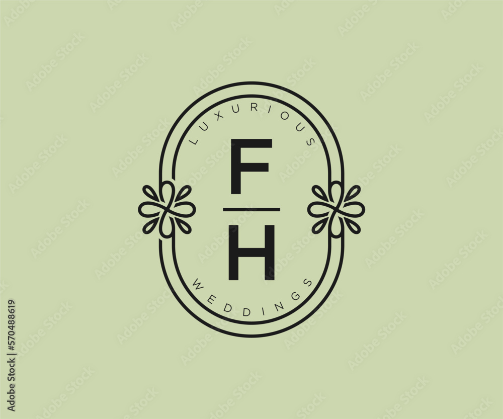 FH Initials letter Wedding monogram logos template, hand drawn modern ...