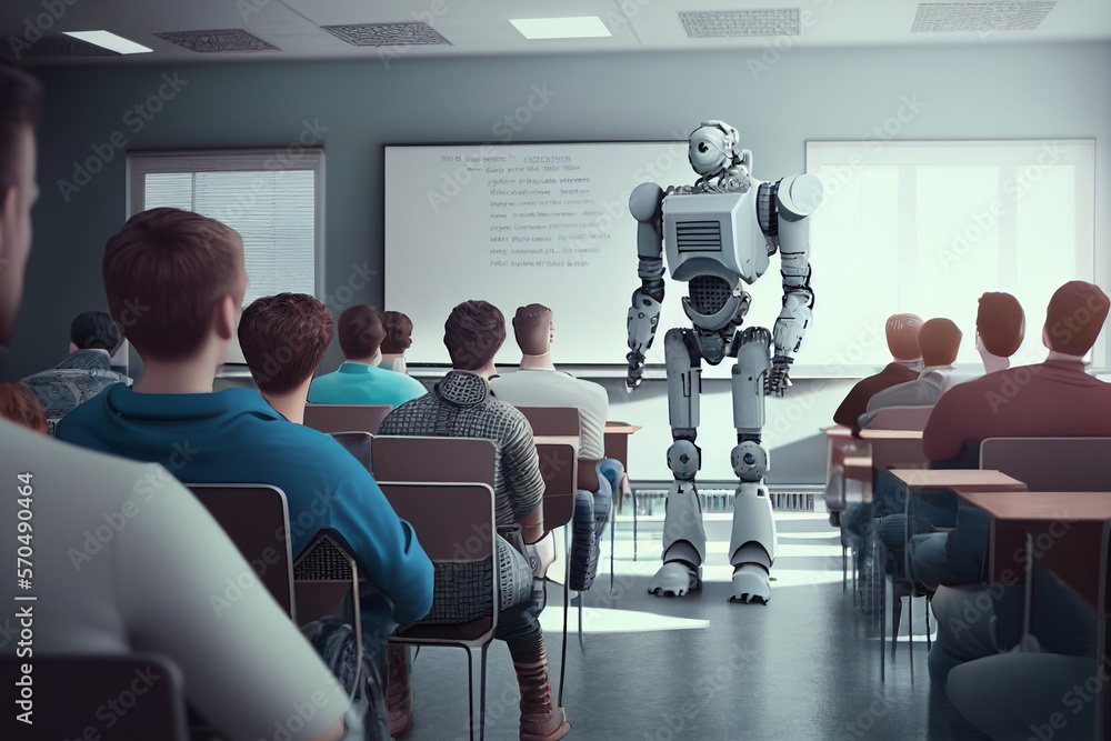 AI artificial intelligence robot teaching people for school education ...