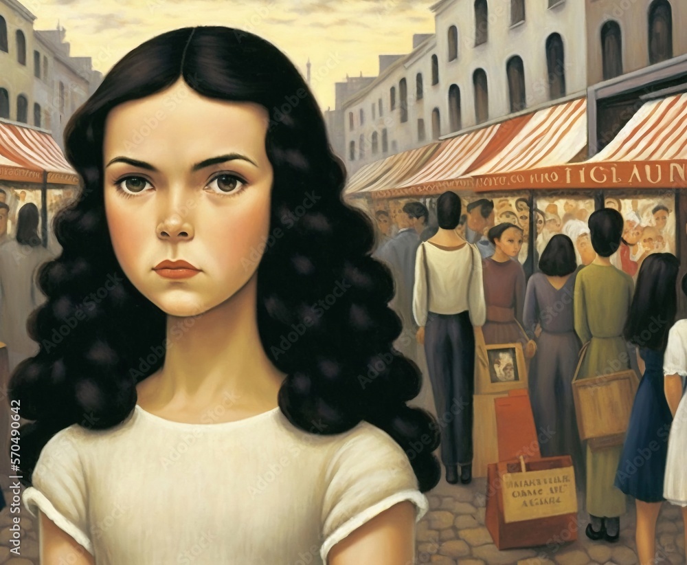 Storybook Style Illustration of a Big Eyed Girl on a Cuban Street ...