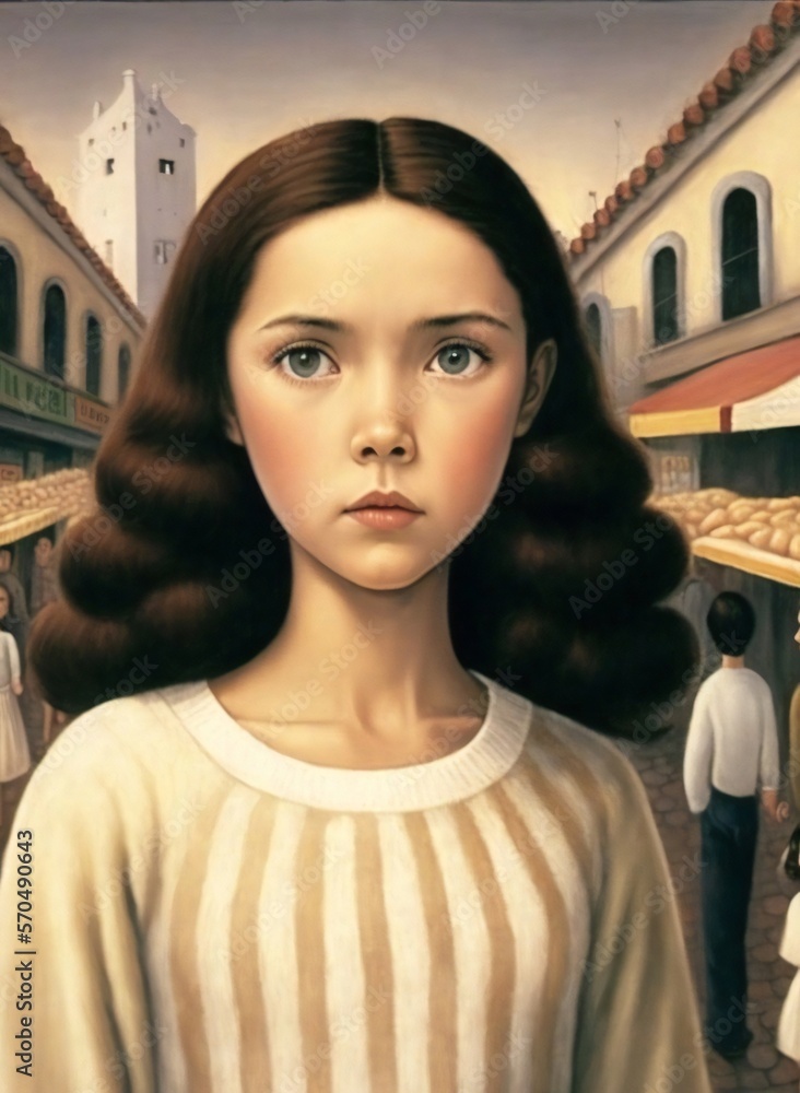 Storybook Style Illustration of a Big Eyed Girl on a Cuban Street ...