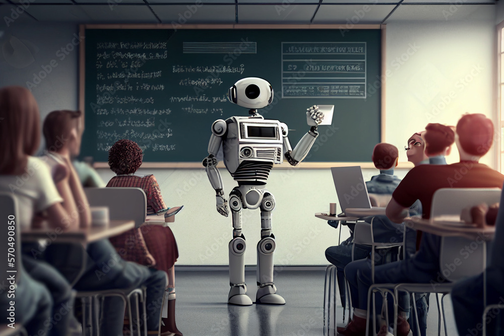 AI artificial intelligence robot teaching people for school education ...