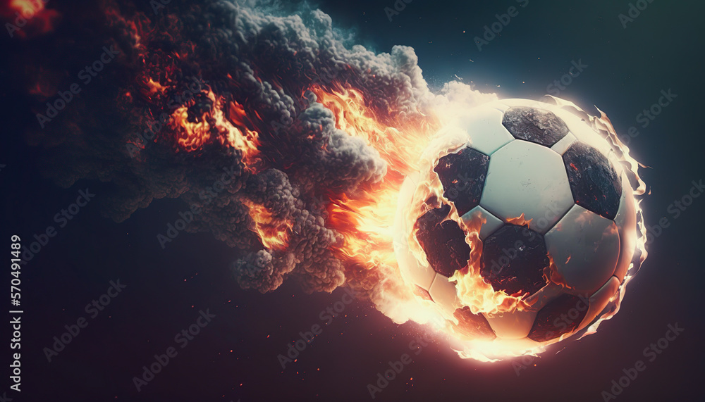 soccer football fire flame flying look like comet and goal net.sport ...