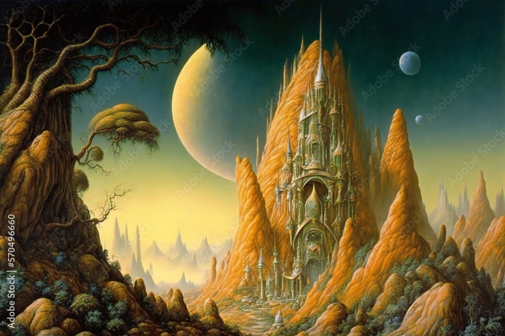 Beautiful Fantasy Science Fiction Landscape of an Epic Castle on an ...