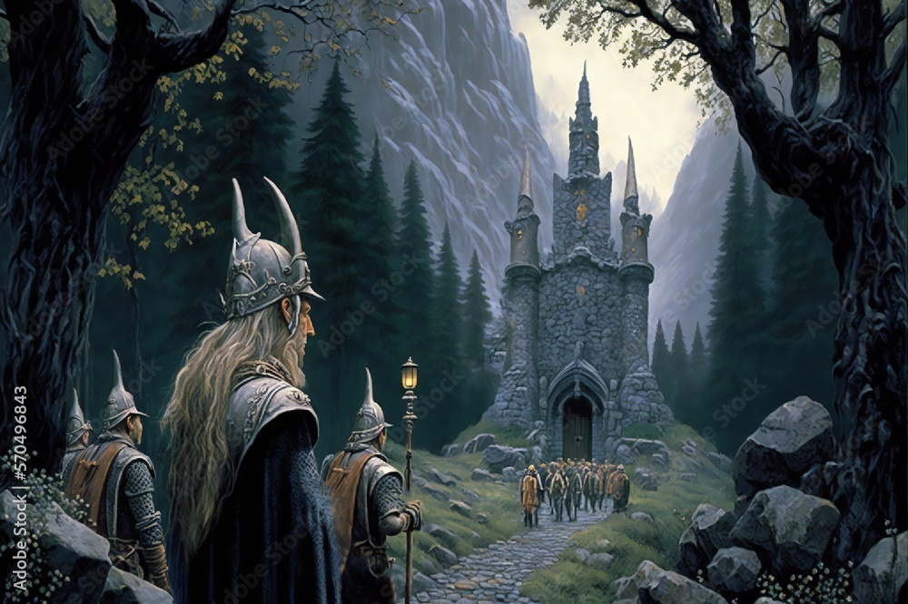 Armored Viking Knights Marching up to a Castle Fortress Surrounded by ...