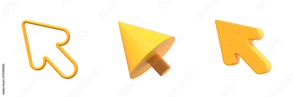 3D element yellow cursor icon isolate on white background. 3d object ...