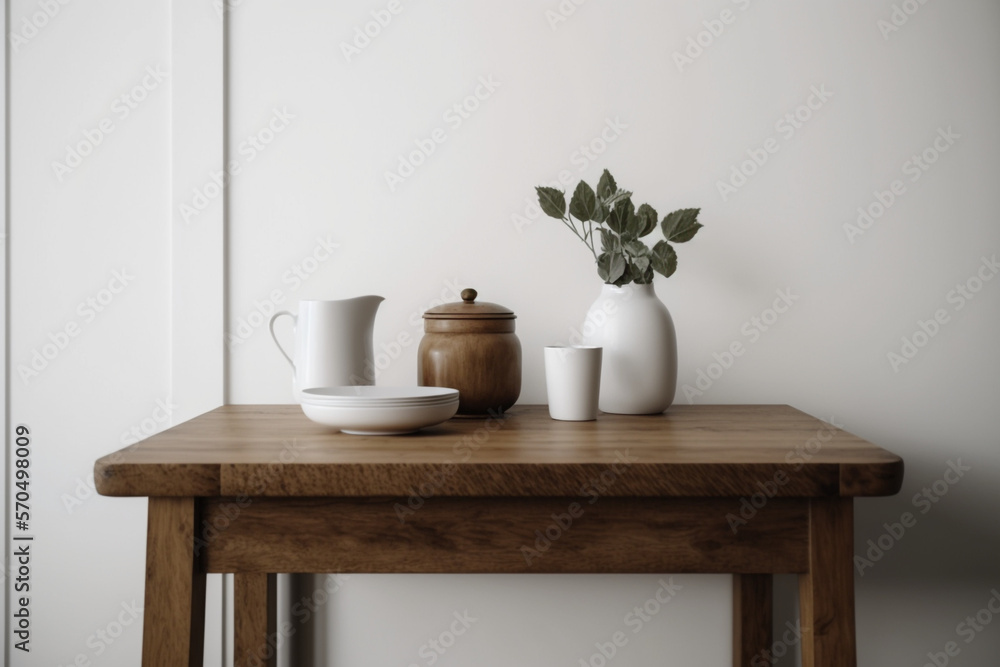 Minimalistic Elegance: A Close-Up Look at a Wooden Table Display With ...