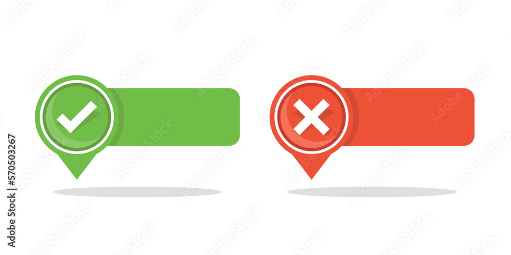 Cross and check mark icon in flat style. Right and wrong answer vector ...