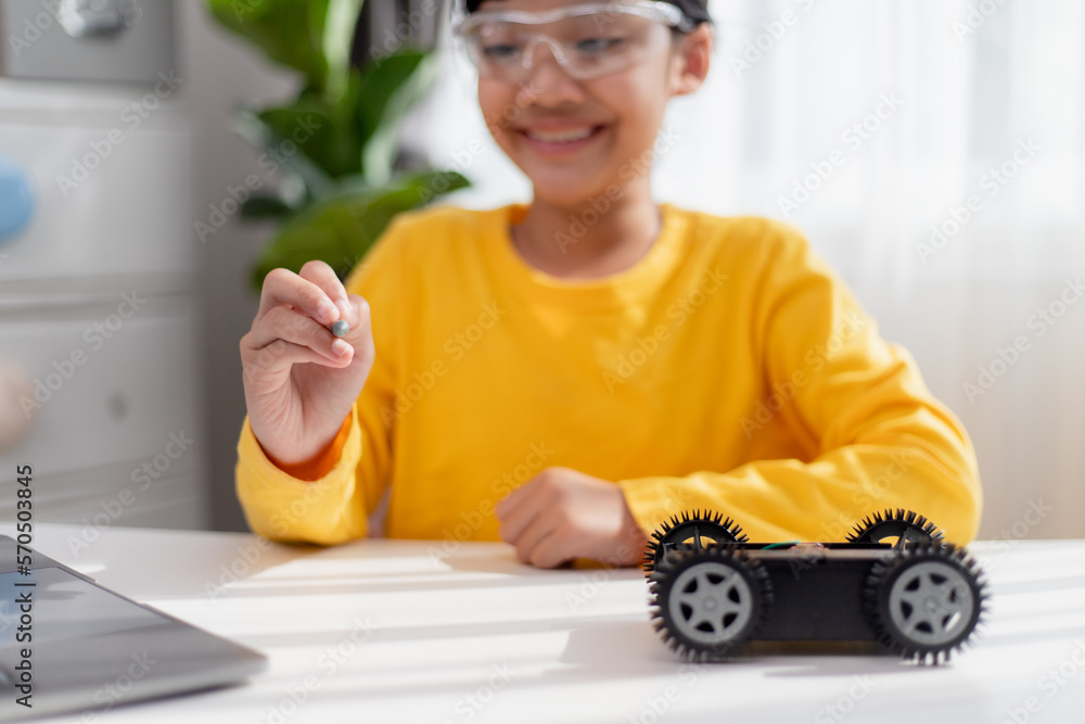 Asia students learn at home in coding robot cars and electronic board ...
