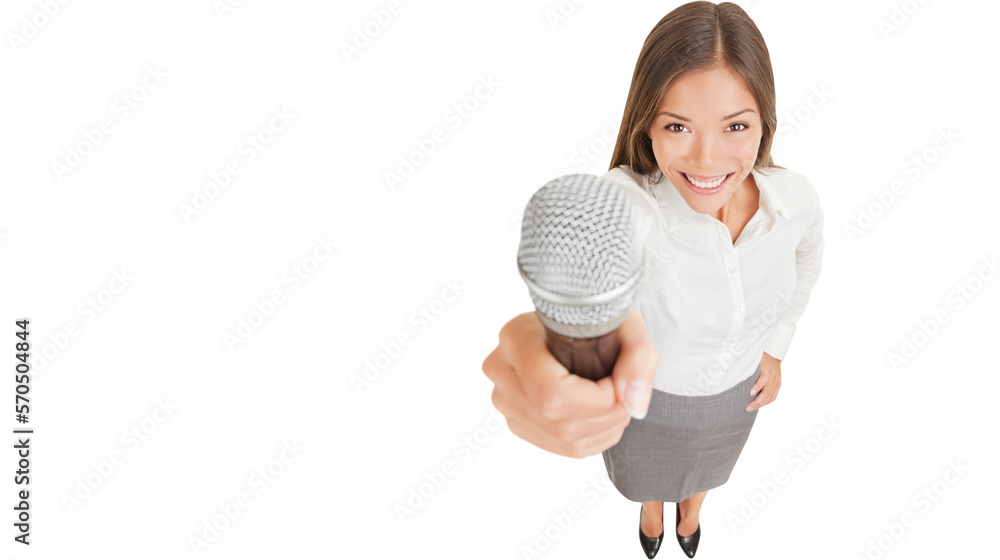 Foto de Fun high angle perspective of a beautiful smiling young woman ...