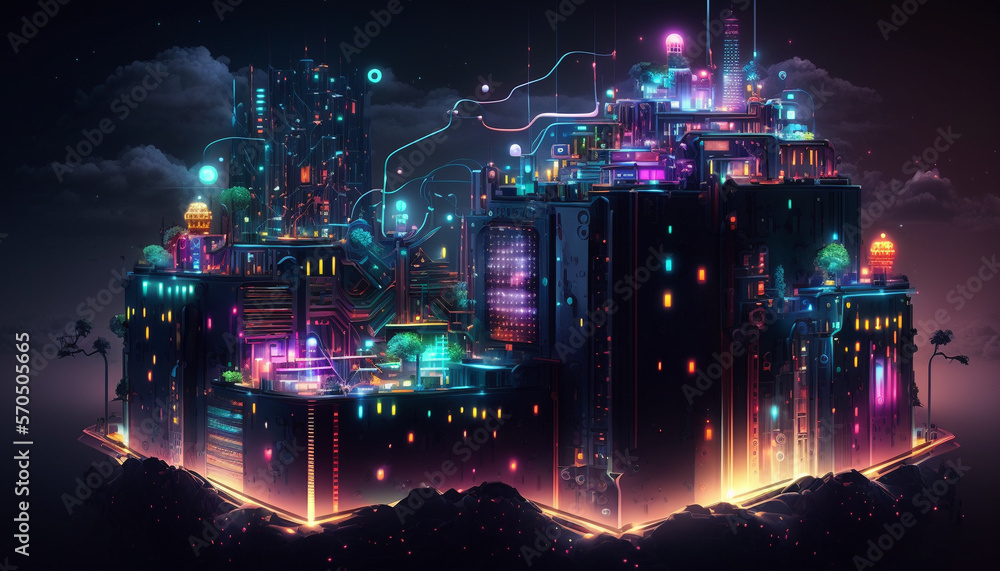 Concept of artificial intelligence buildings on a circuit board digital ...