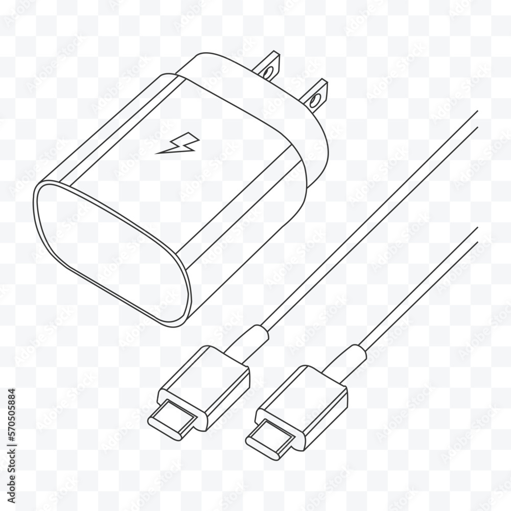 Super Fast charger outline vector with USB Isolated on transparent ...