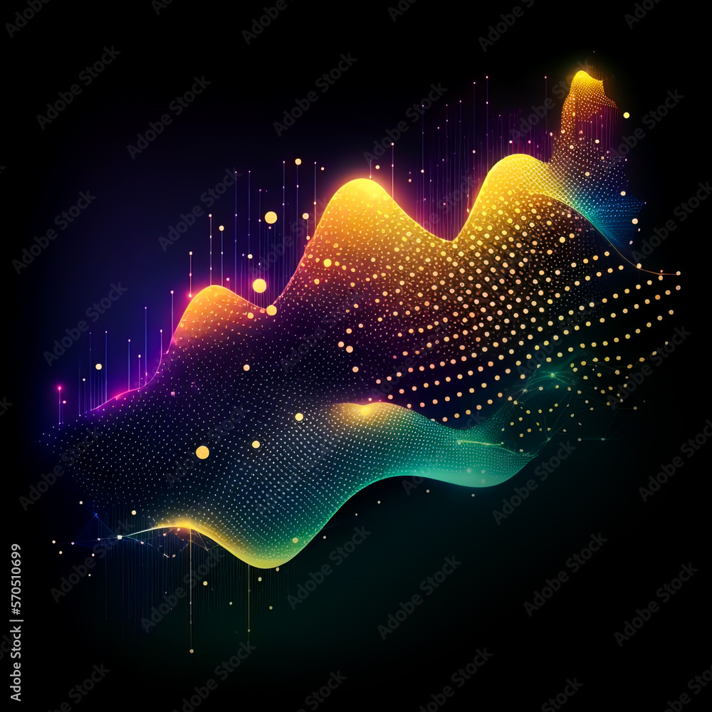 Colorful tech digital background. Multicolor wave glowing backdrop ...