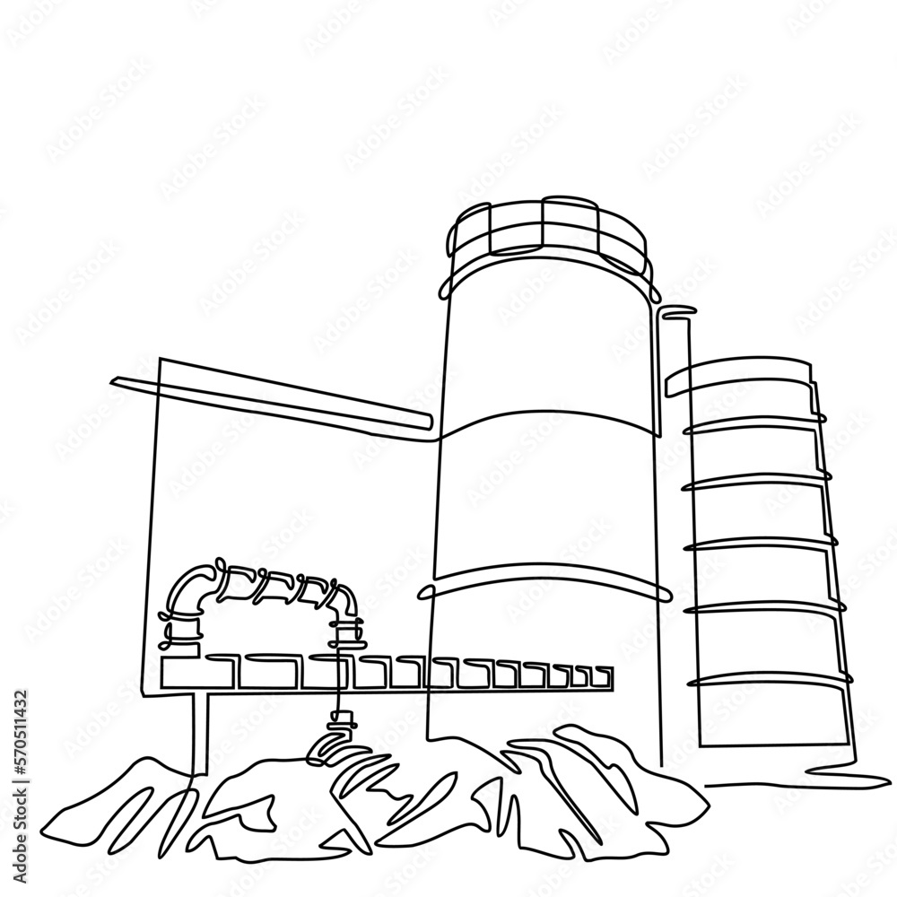 water tank at industrial power plant in continuous line art drawing ...