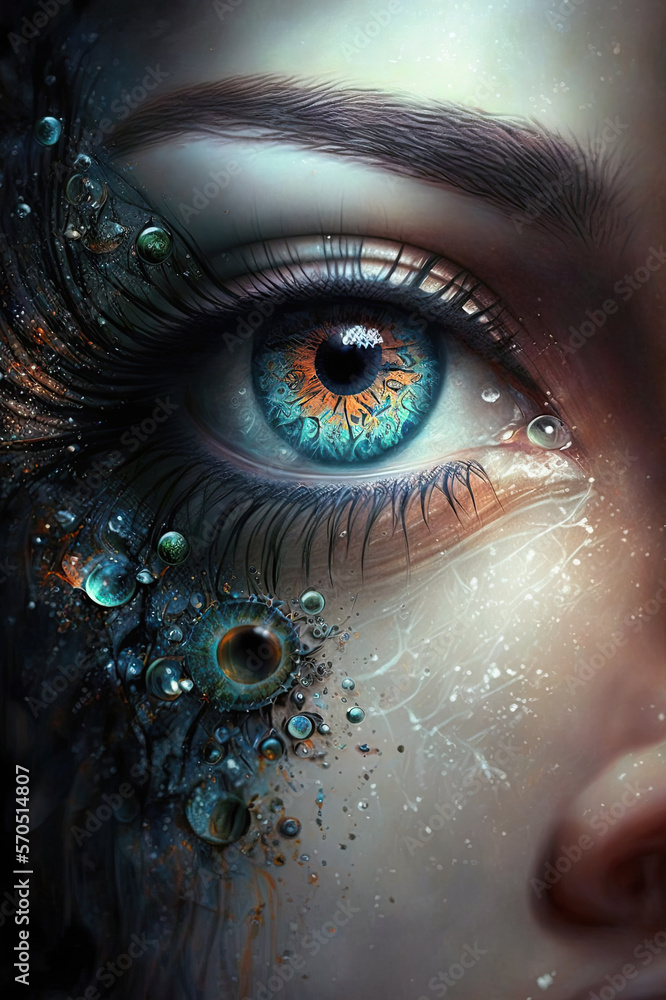 Generative AI. Macro photography of the magical female eye of a fairy ...