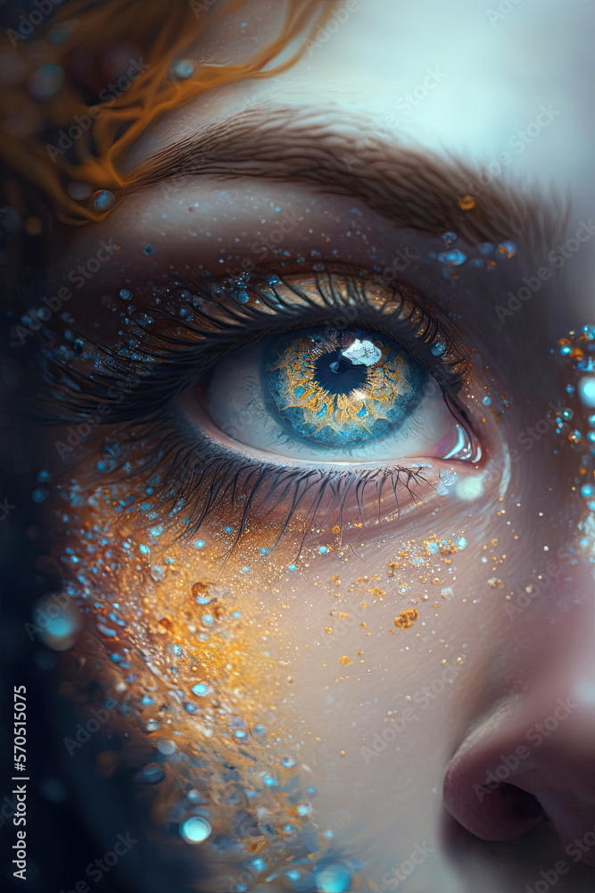 ภาพประกอบสต็อก Generative AI. Macro photography of the magical female ...