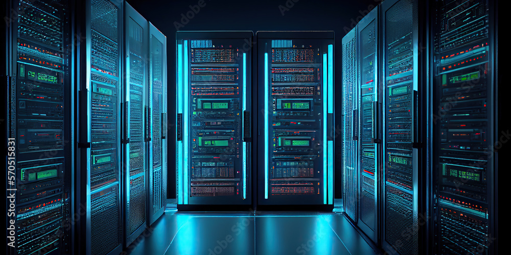 Contemporary Server Room: Network Security, Computers, and Server Racks ...