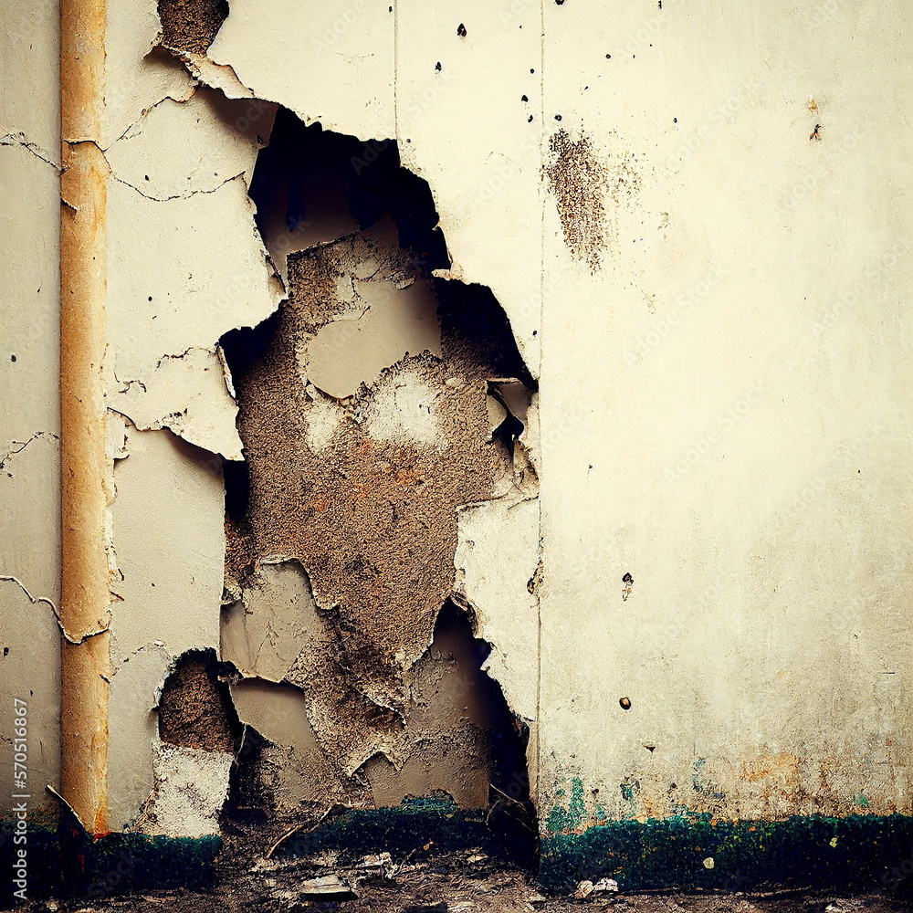 Texture background of old colour dirty crumbling brick wall. Uneven ...