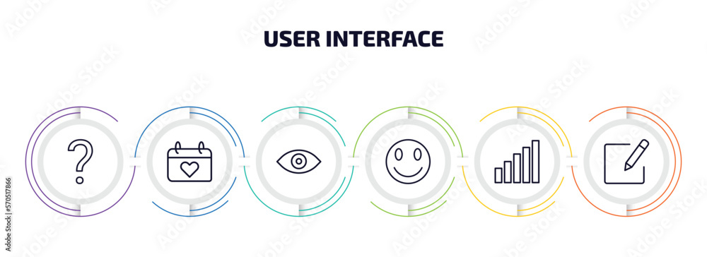 user interface infographic element with outline icons and 6 step or ...