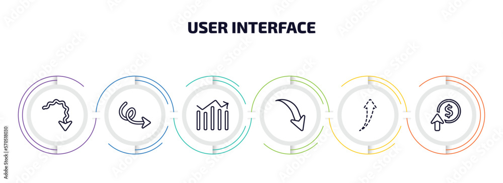 Vetor de user interface infographic element with outline icons and 6 step or option. user ...